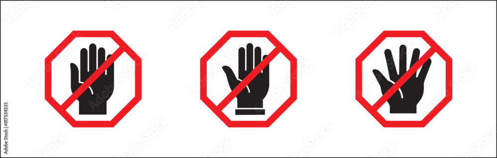 Stop hand icon. Polygon shape forbidden sign. Hand gesture restriction ...