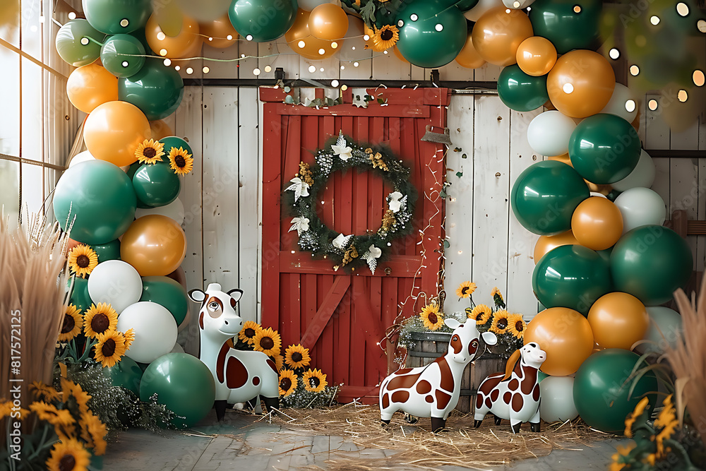 Farm Barn Balloon Arch Digital Backdrop for Child Photography ...