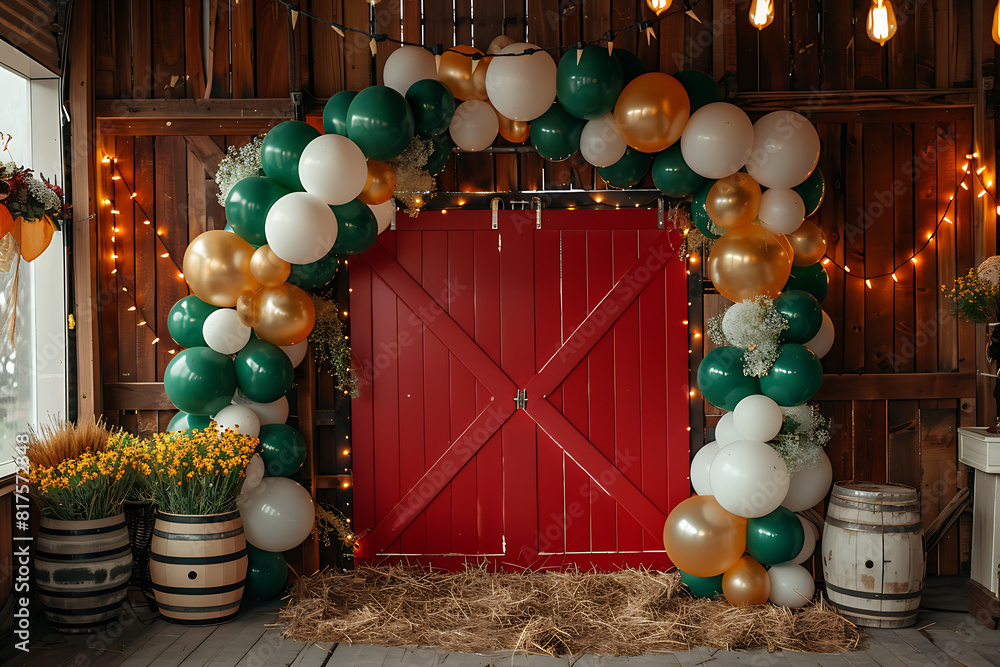 Farm Barn Balloon Arch Digital Backdrop for Child Photography ...