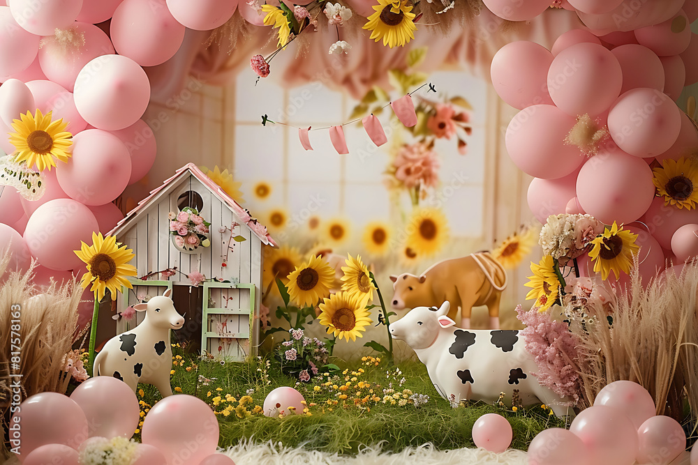Farm Barn Balloon Arch Digital Backdrop for Child Photography ...