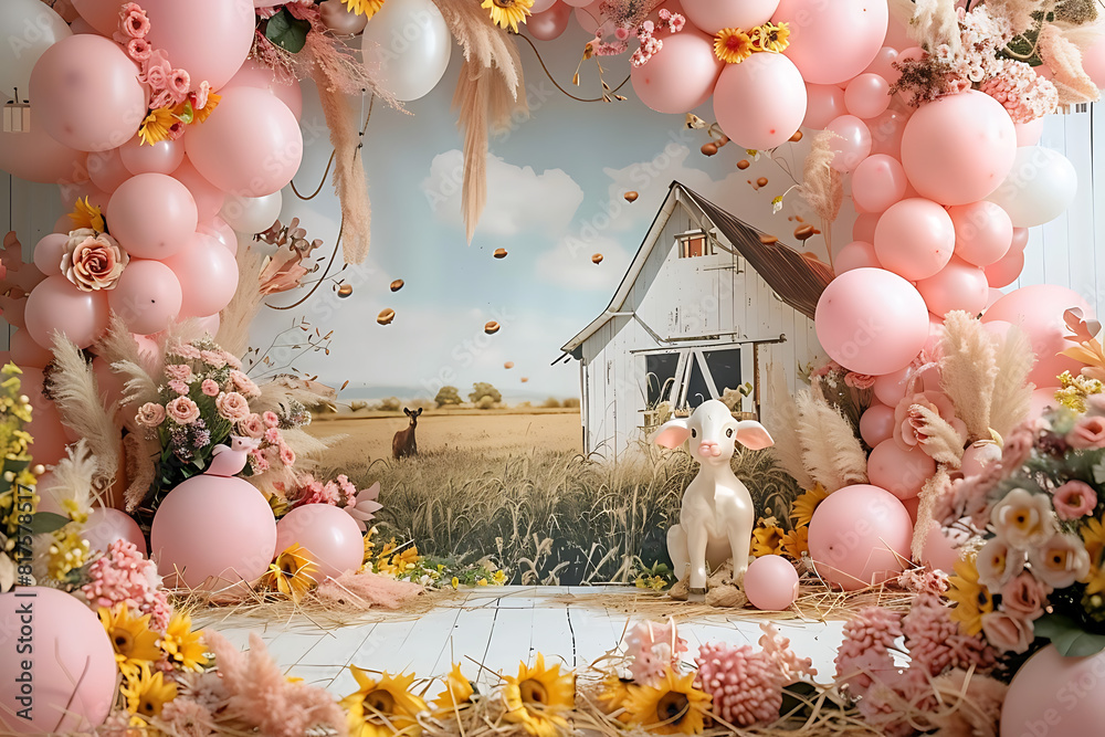 Farm Barn Balloon Arch Digital Backdrop for Child Photography ...