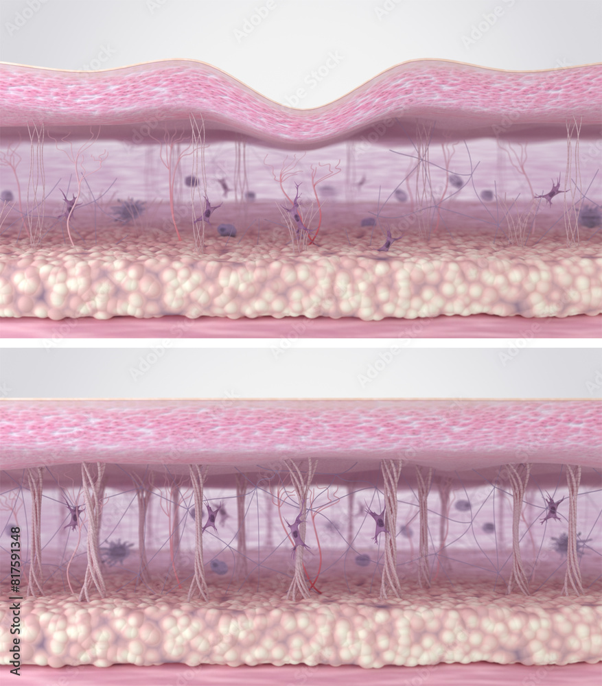 Ilustración de Stock Fibroblast activation and collagen fibers ...