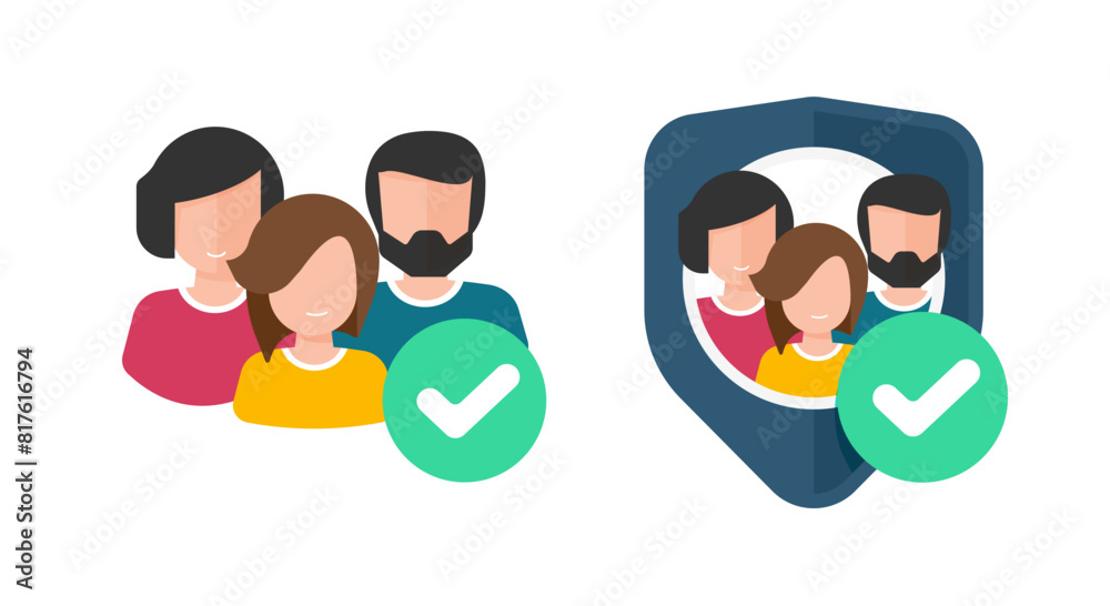 Family shield secure protection icon vector graphic illustration set ...