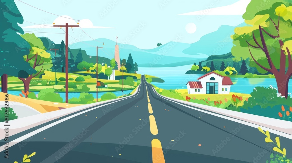 Exploring roadside attractions flat design front view summer ...