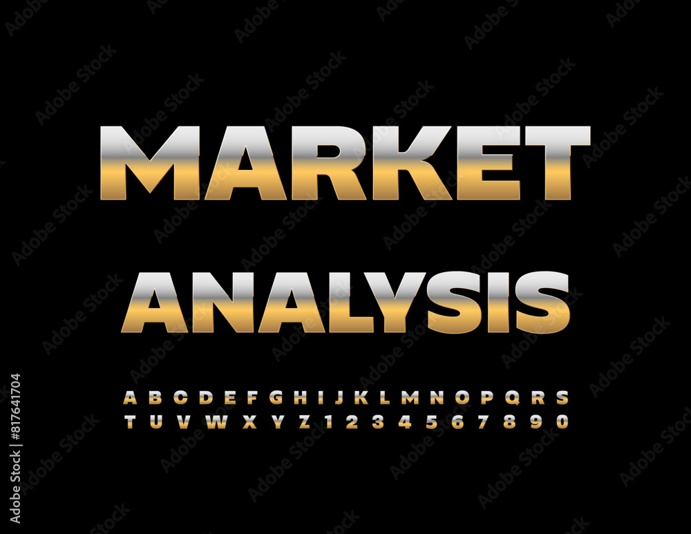 Vector business icon Market Analysis. Cool Gold Font. Modern Alphabet ...