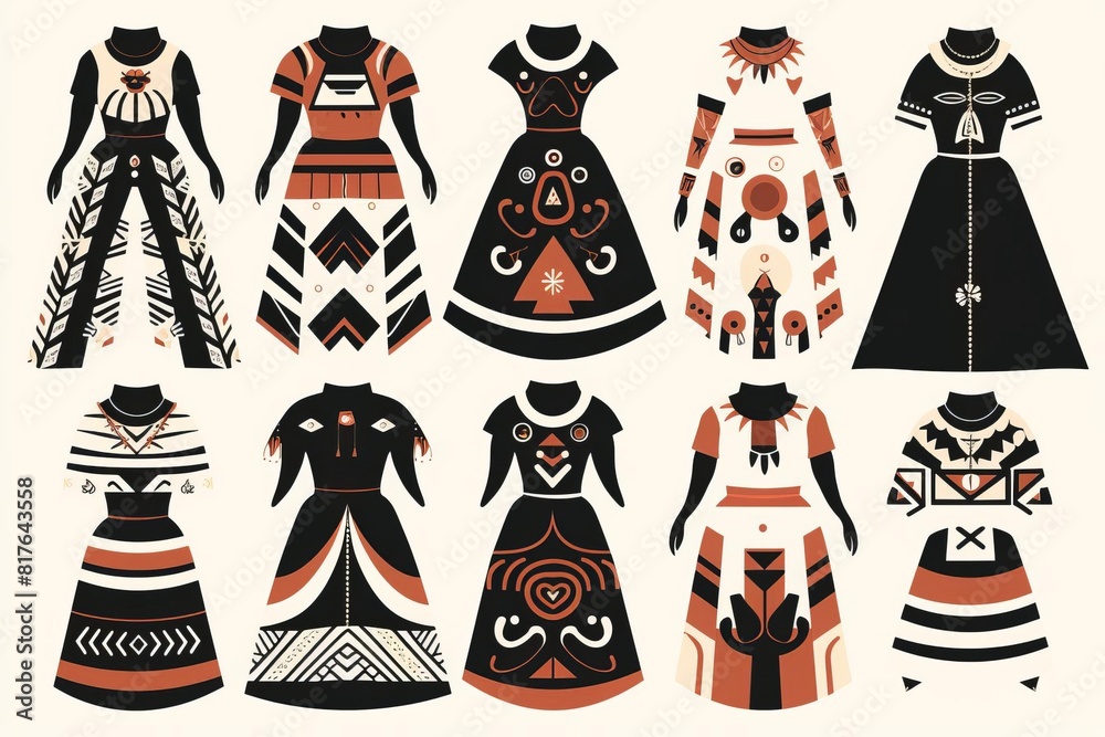 Geometric textiles flat design front view cultural attire theme cartoon ...