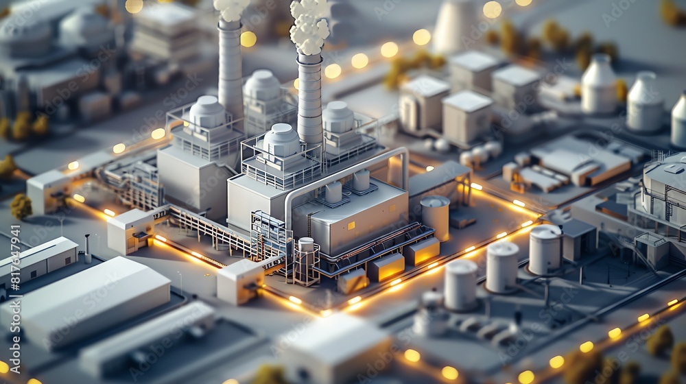 energy industry flat design top view power plant 3D render ...