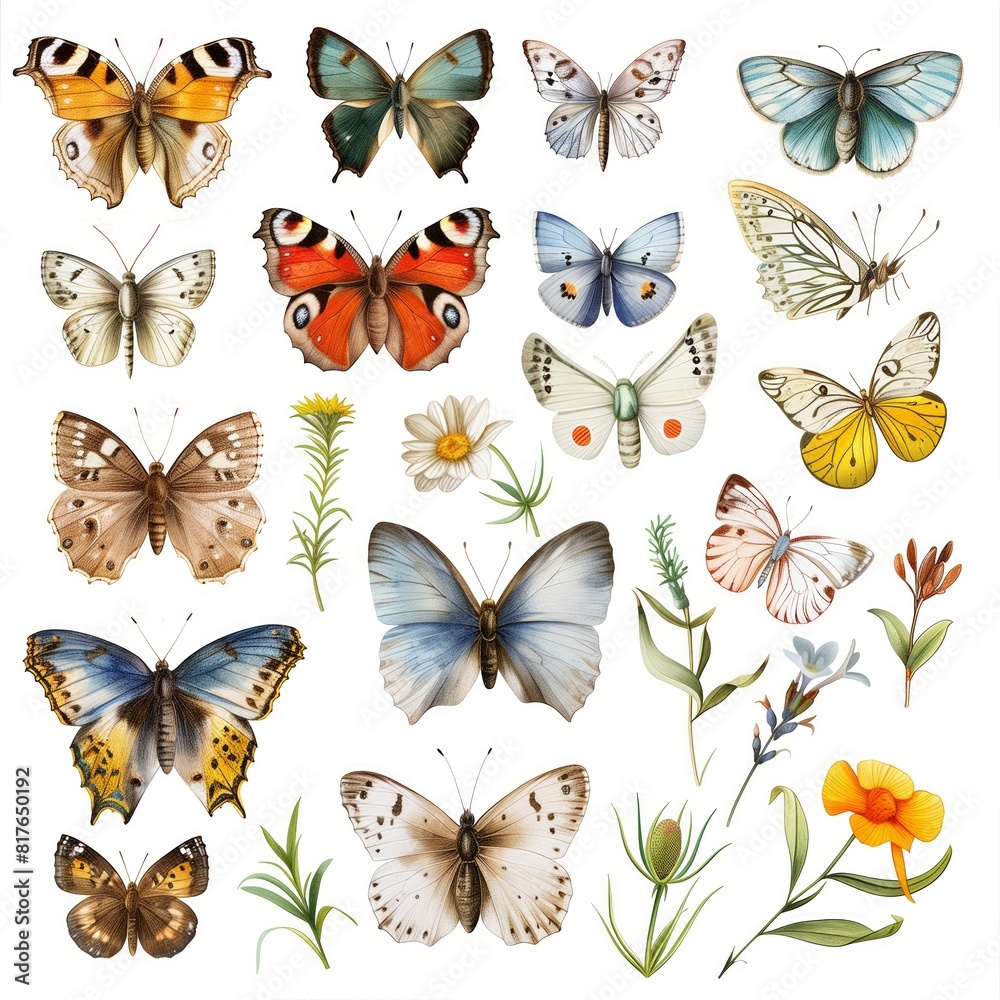 Exquisite Collection of Colorful Butterflies and Botanical ...