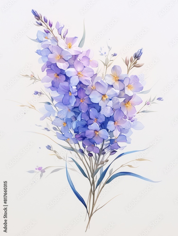 Daphne flower, drawn with watercolor paints, bright colors, rough 2D ...