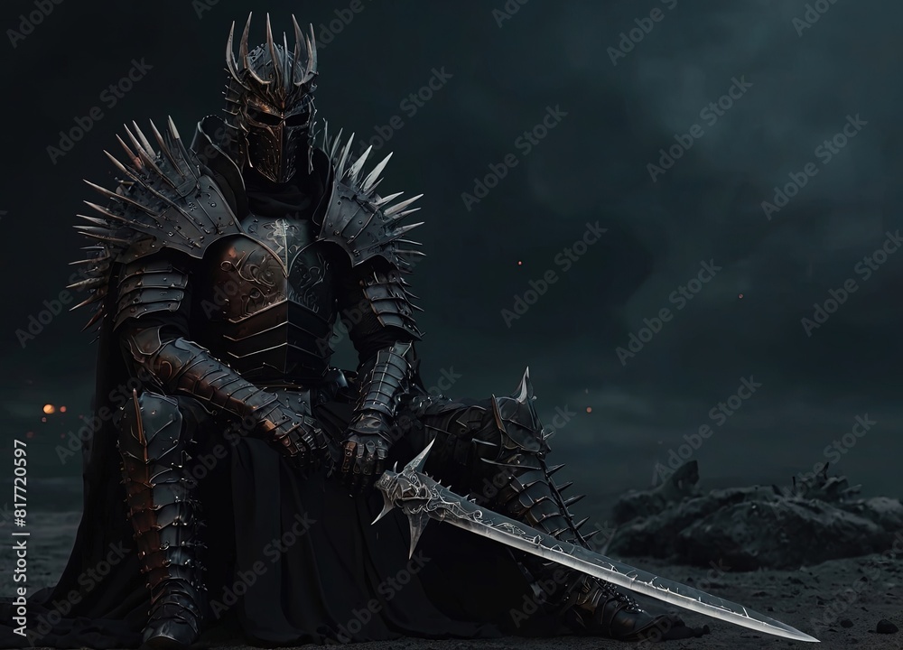Fantasy evil dark lord with black armor full of spikes Stock ...