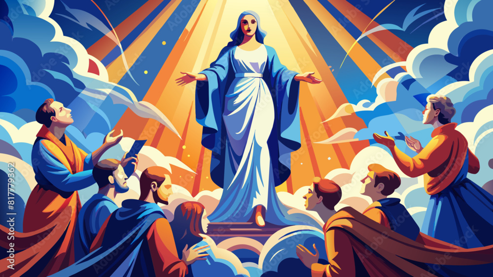 Divine Light Shining on Saintly Figure with Admiring Followers ...