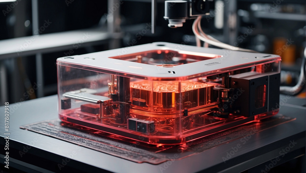 Layer by layer, print head of 3D printer produces, prints computer ...