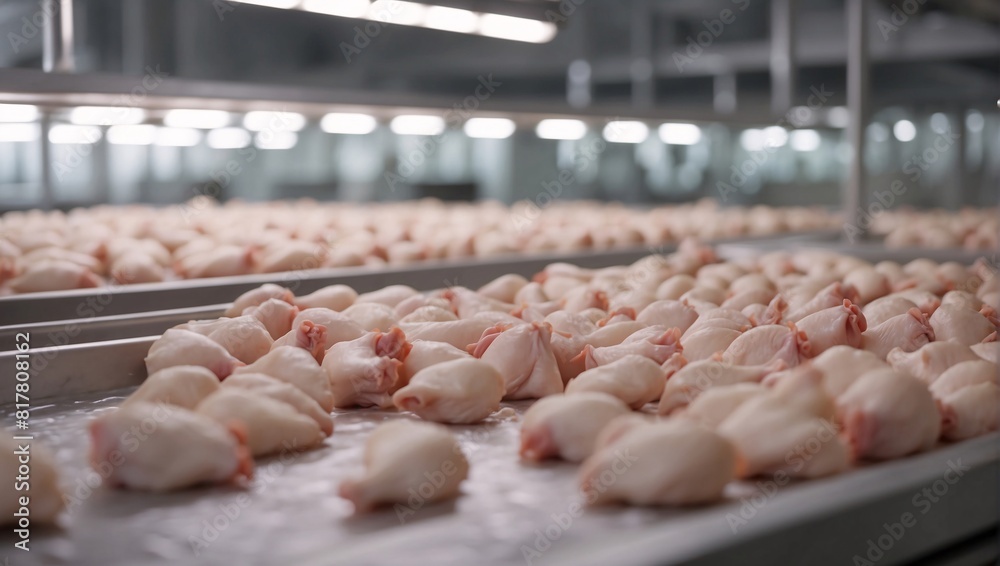 Poultry farm producing chicken meat operates against backdrop of an ...
