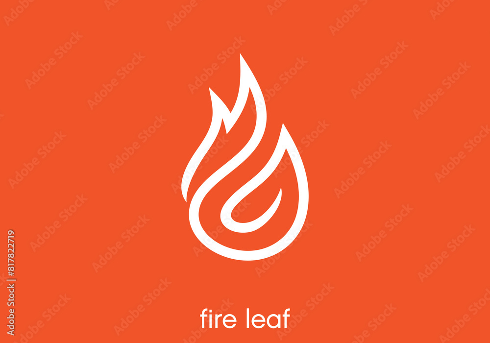 fire leaf logo design. energy flame droplet line art style symbol icon ...