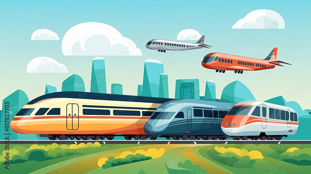 Transportation models flat design front view travel theme cartoon ...