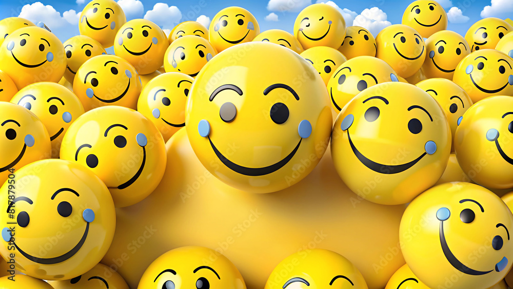 Generative ai. A group of numerous bright yellow smiley face emojis ...