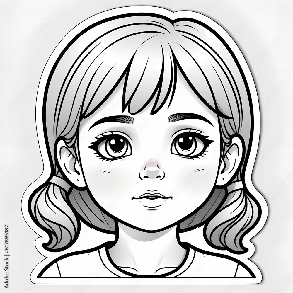 cute little girl sticker drawing generative ai Stock Illustration ...