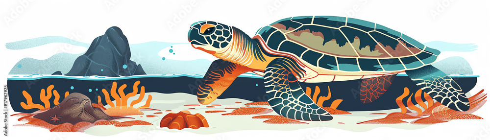 deep sea thermal activity flat design side view turtle and geothermal ...
