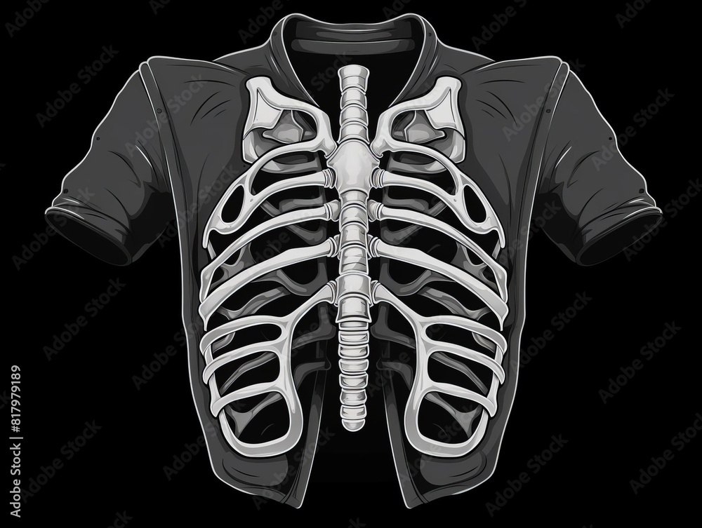 Thoracic Xray flat design front view chest cavity study theme cartoon ...