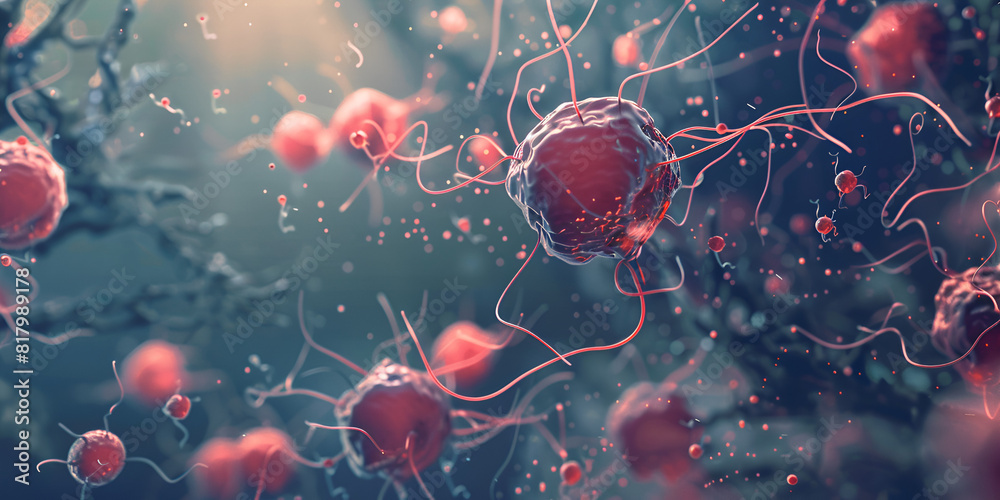 Microscopic View of Cells in a Dynamic Scientific Display of Cellular ...