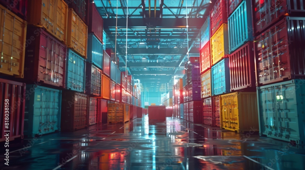 Generate an image of smart cargo containers equipped with IoT devices ...