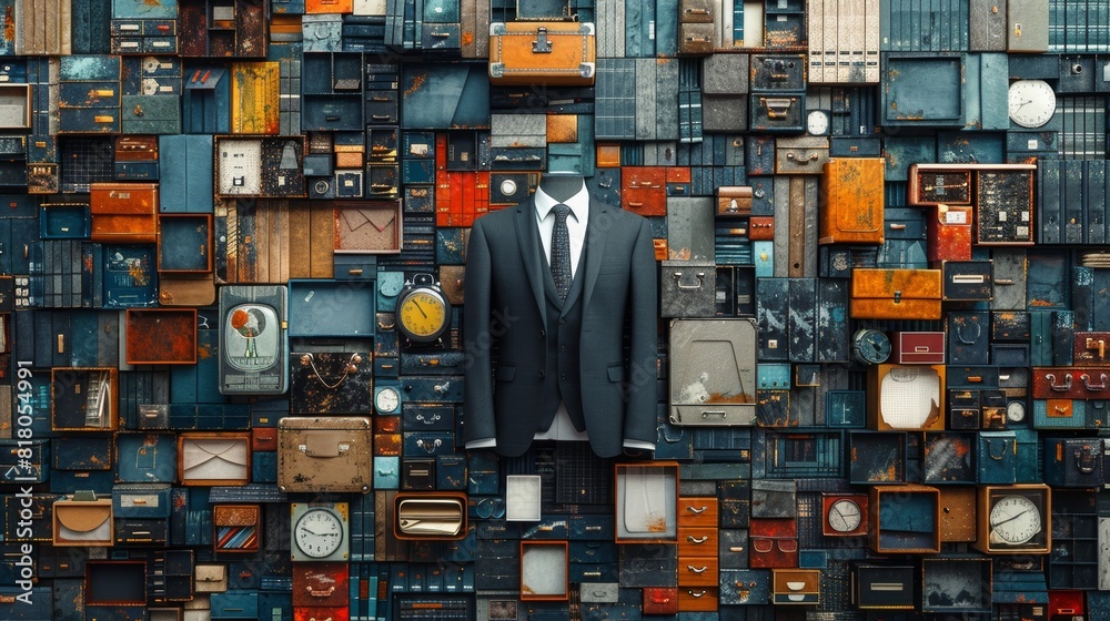 digital business collage, disarrayed elements of business attire and ...