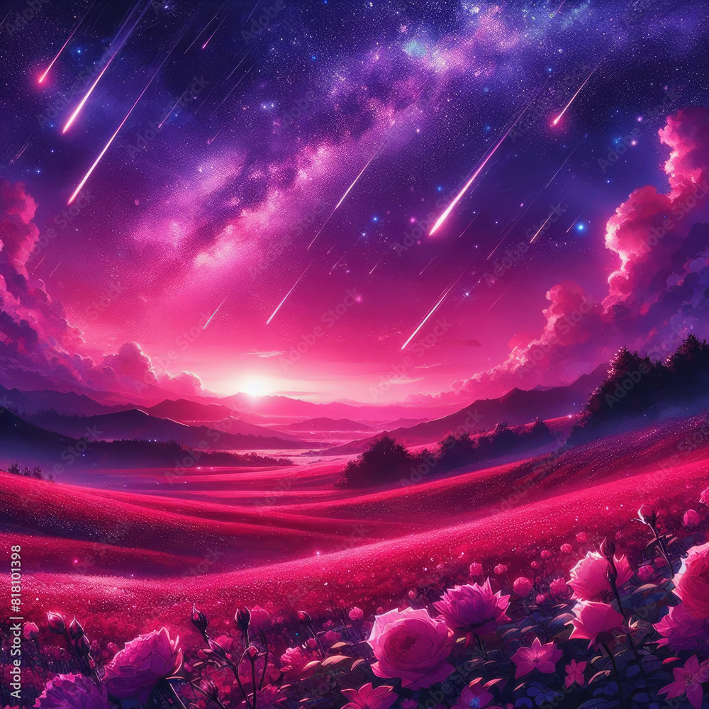 Generative AI, the sight of a meteor shower on a beautiful night with a ...