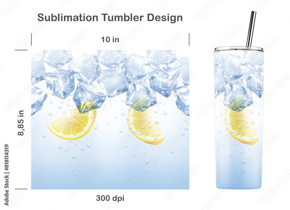 Realistic Water drink pattern with ice cubes and lemon. Seamless ...