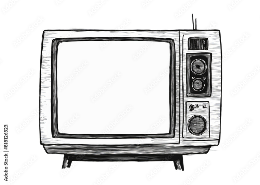 Illustration: front view of a classic serious-looking 1950s television ...