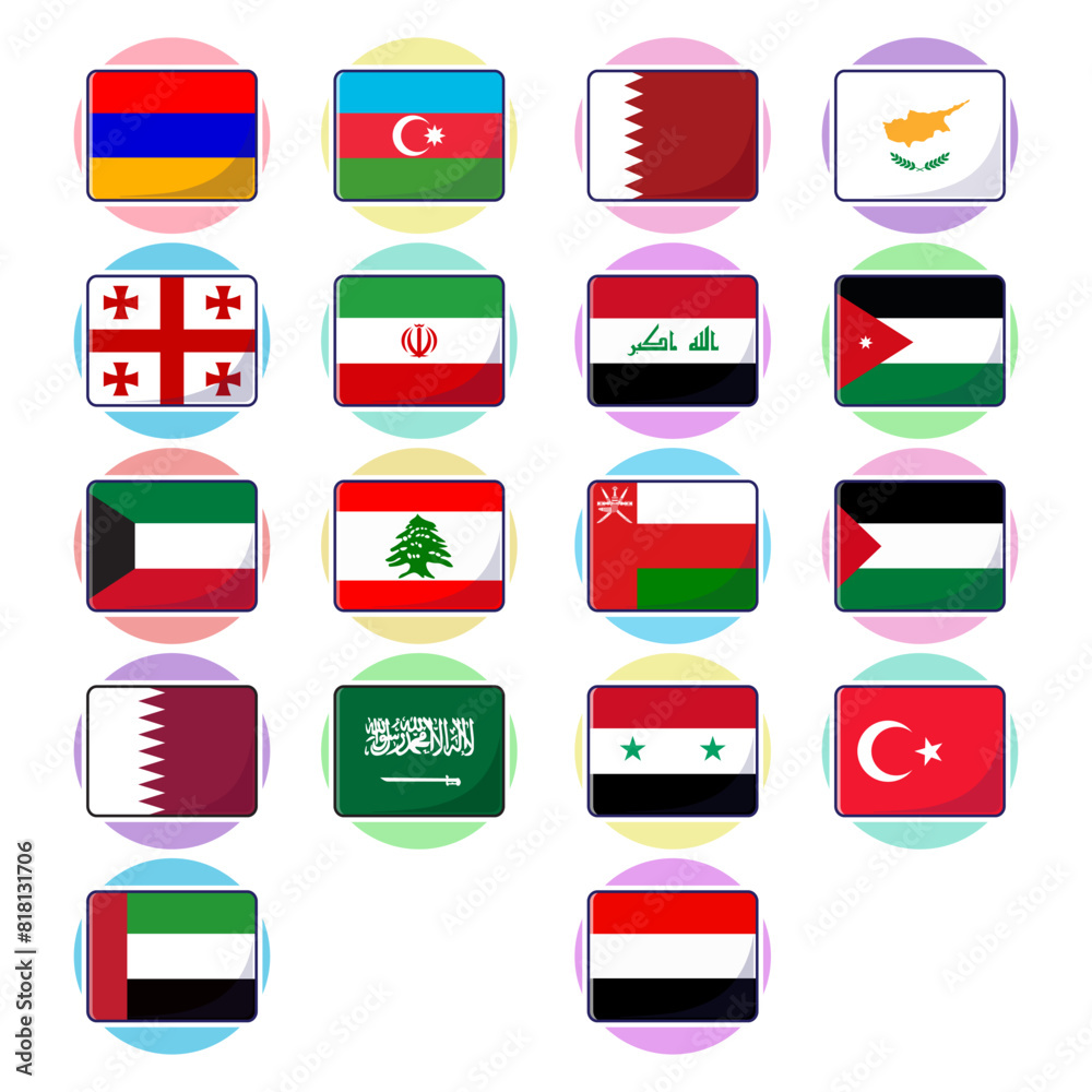 Flat cartoon vector of West Asian countries flag icon mascot collection ...