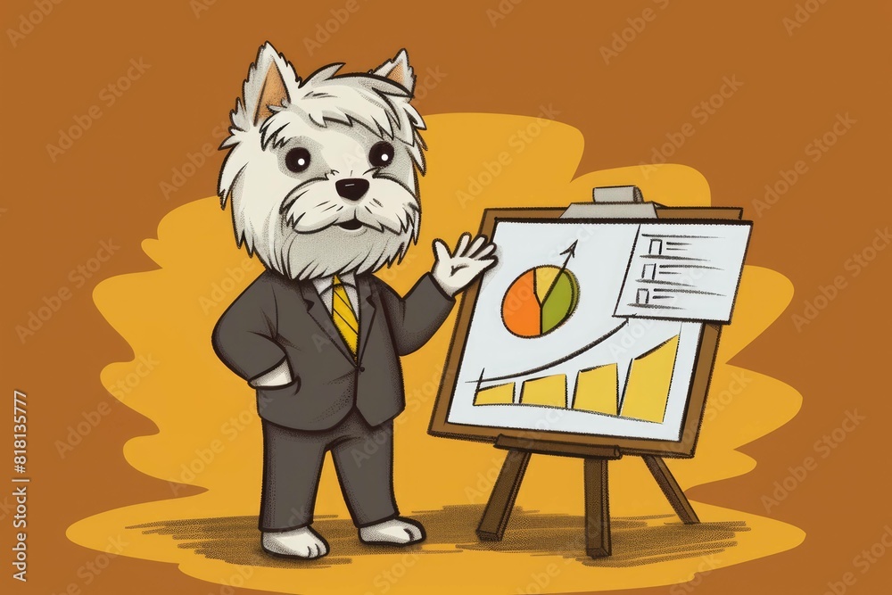 Business Cartoon with a Dog in Suit Giving Sales Presentation with ...