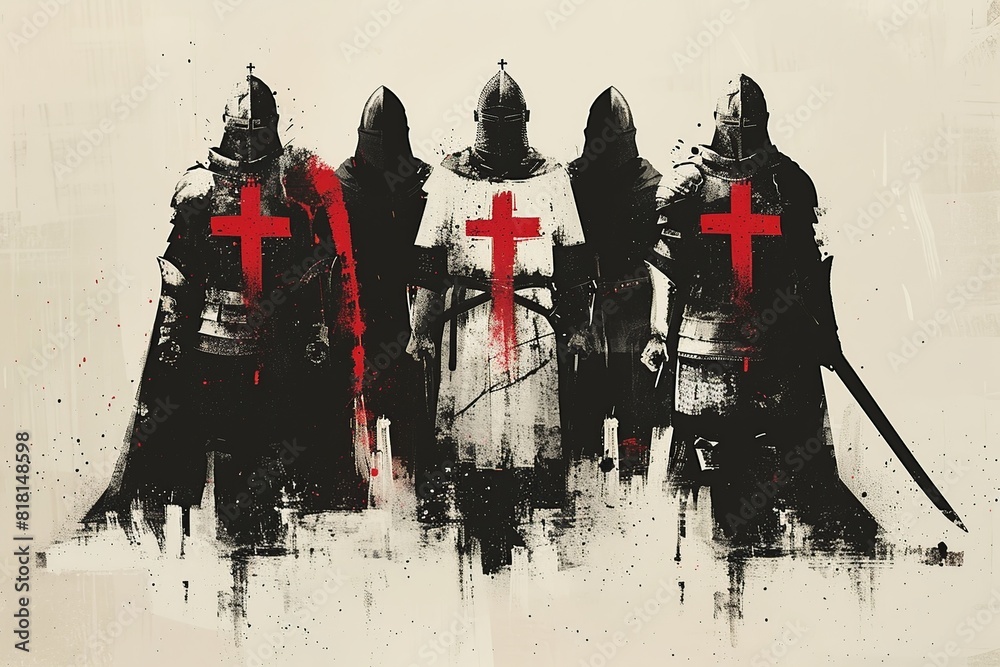 A minimalist illustration of Templar knights, utilizing clean lines and ...