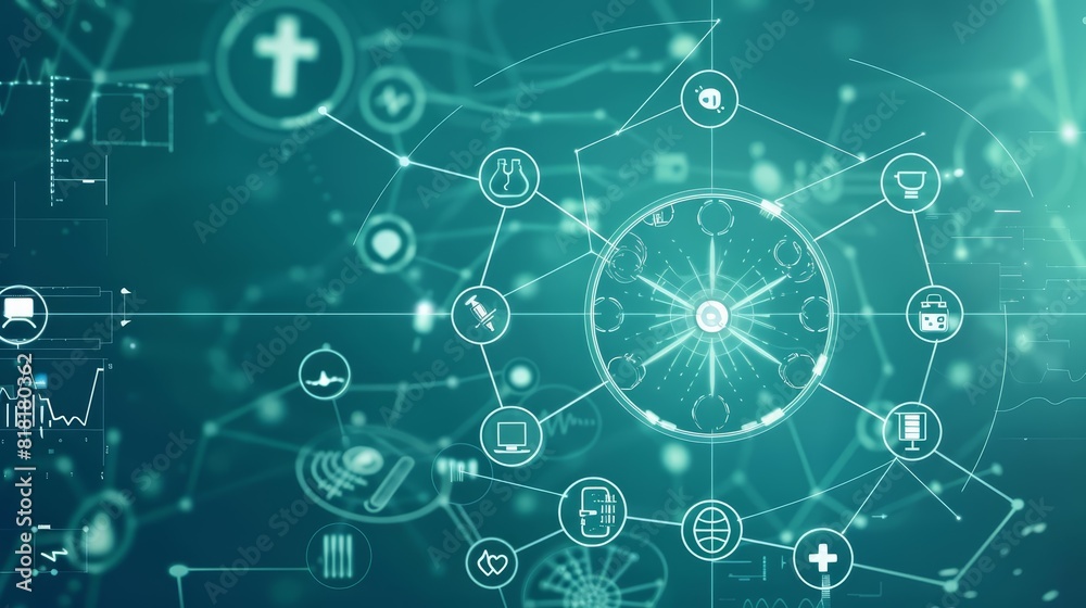 An illustration of a hospital or laboratory background with a digital ...
