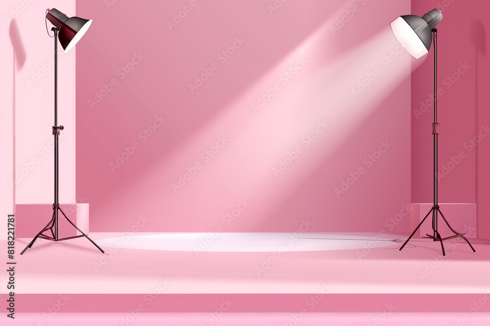 Soft pink studio background with direct lighting. Empty room with ...