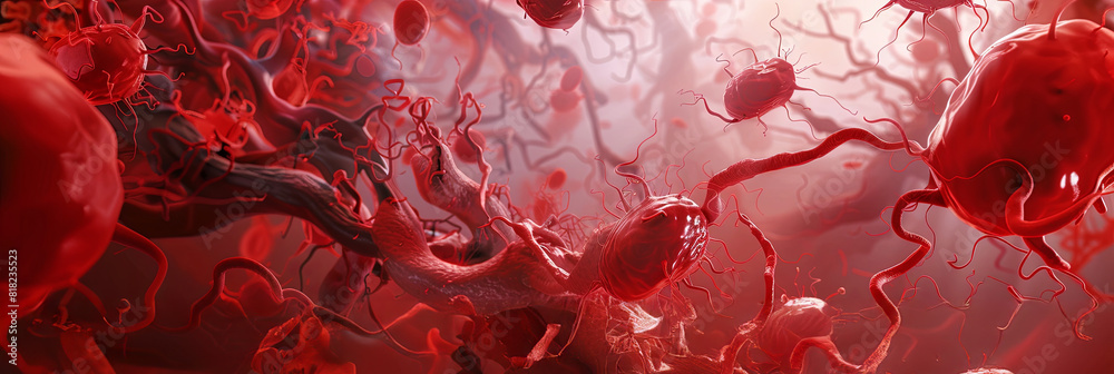 Cutting-edge 3D Medical Visualization Red Blood Cell Flow in Vascular ...