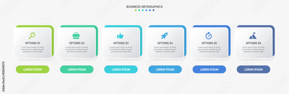 Horizontal progress bar featuring 6 arrow-shaped elements, symbolizing ...