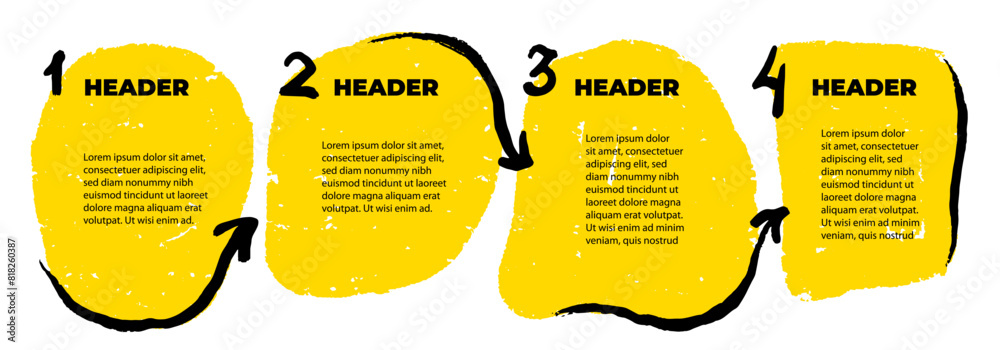 4 steps infographic with hand drawn text boxes and arrows. Step by step ...