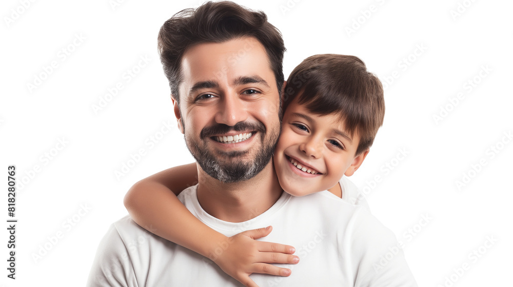 happy father hugging adorable smiling little son isolated on a ...