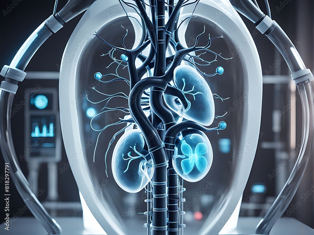 futuristic medical research or kidney health care with diagnosis and ...