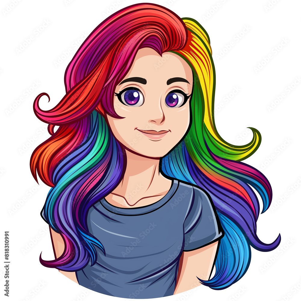 girl with rainbow hair . Clipart PNG image . Transparent background ...