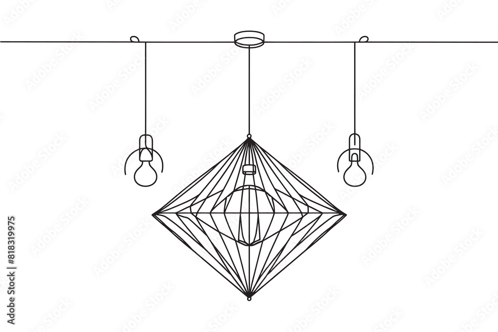 Continuous line lamps and light bulbs. One line drawing of lampshades ...