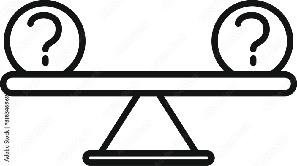 Black and white vector of a balance scale with question marks ...