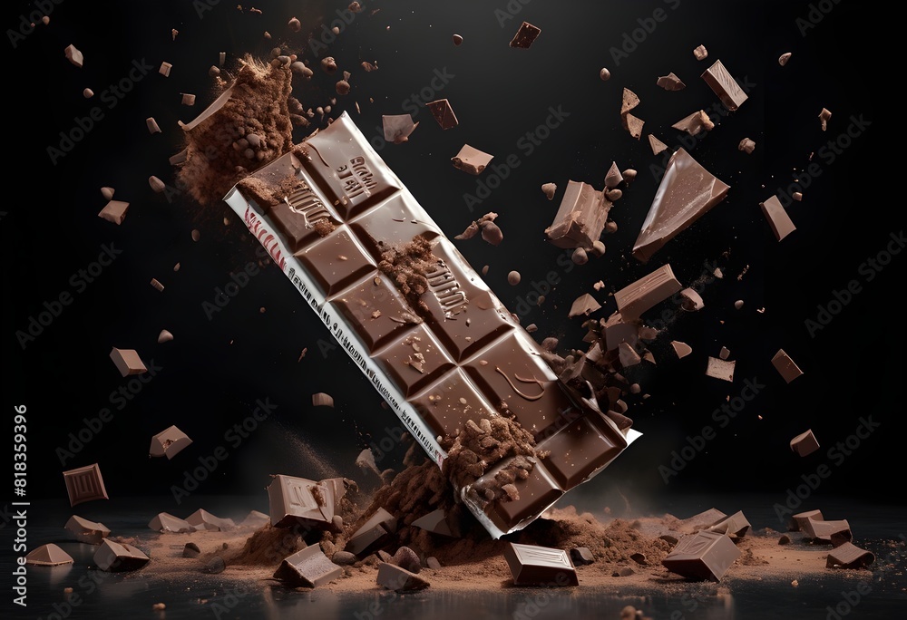 Chocolate bar pieces explosion chunk candy broken isolated milk cocoa ...