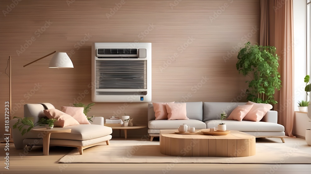 Photo Stock Interior of living room with air conditioner. Using the air ...