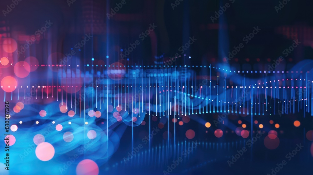 Abstract sound wave vector background with shining blue color, abstract blue digital equalizer ...