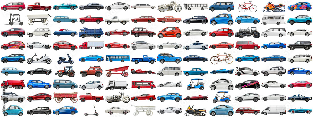 108 cars and various vehicles set of sedan, sports car, super car, bus ...