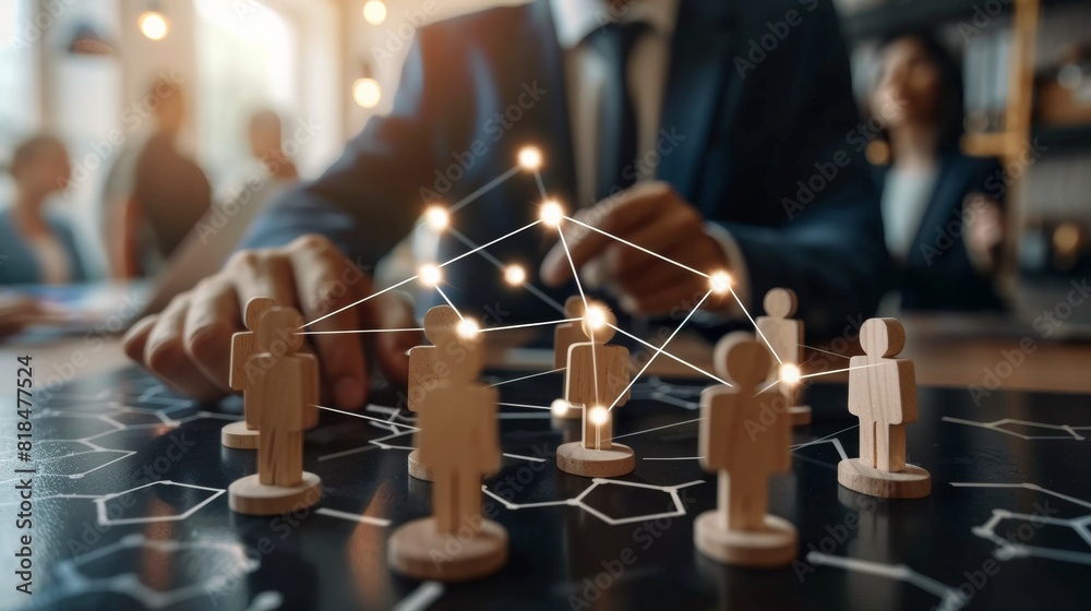 People in a business meeting strategizing with a network diagram, using ...