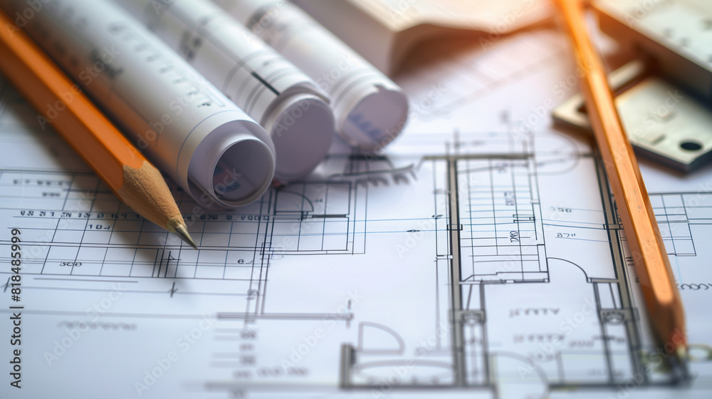Architect drawing building floor plan, design blueprint map and ...