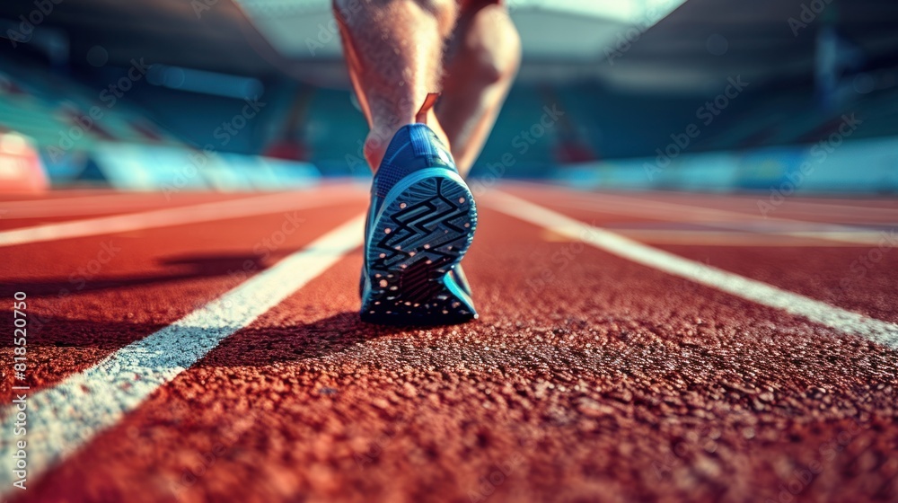 An athlete begins a run on an all-weather treadmill from the rear ...