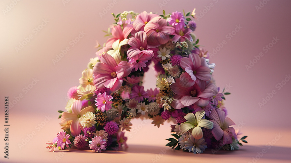 Capital letter A made out of lush flower in art nouveau style wedding ...